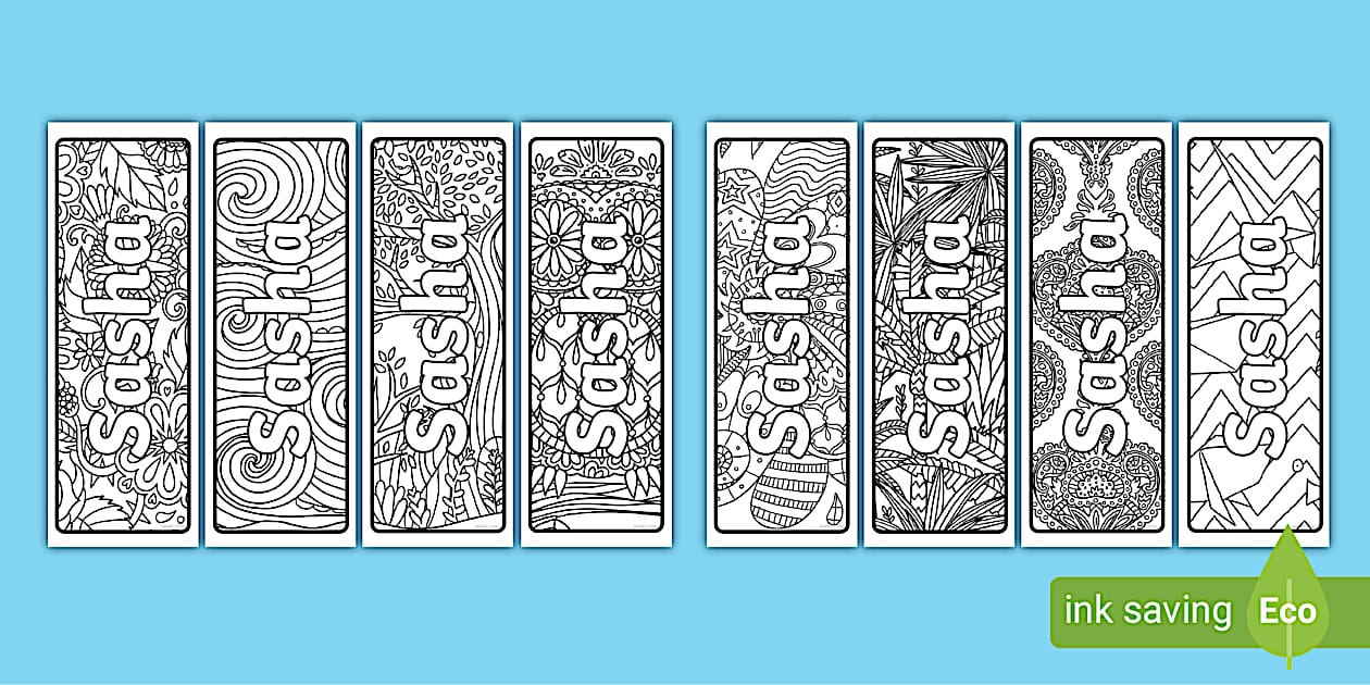 Sasha Mindfulness Name Colouring Bookmarks (teacher made)