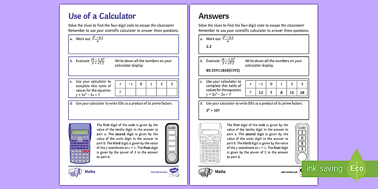 Escape the Room: Use of a Calculator Challenge Card - Twinkl