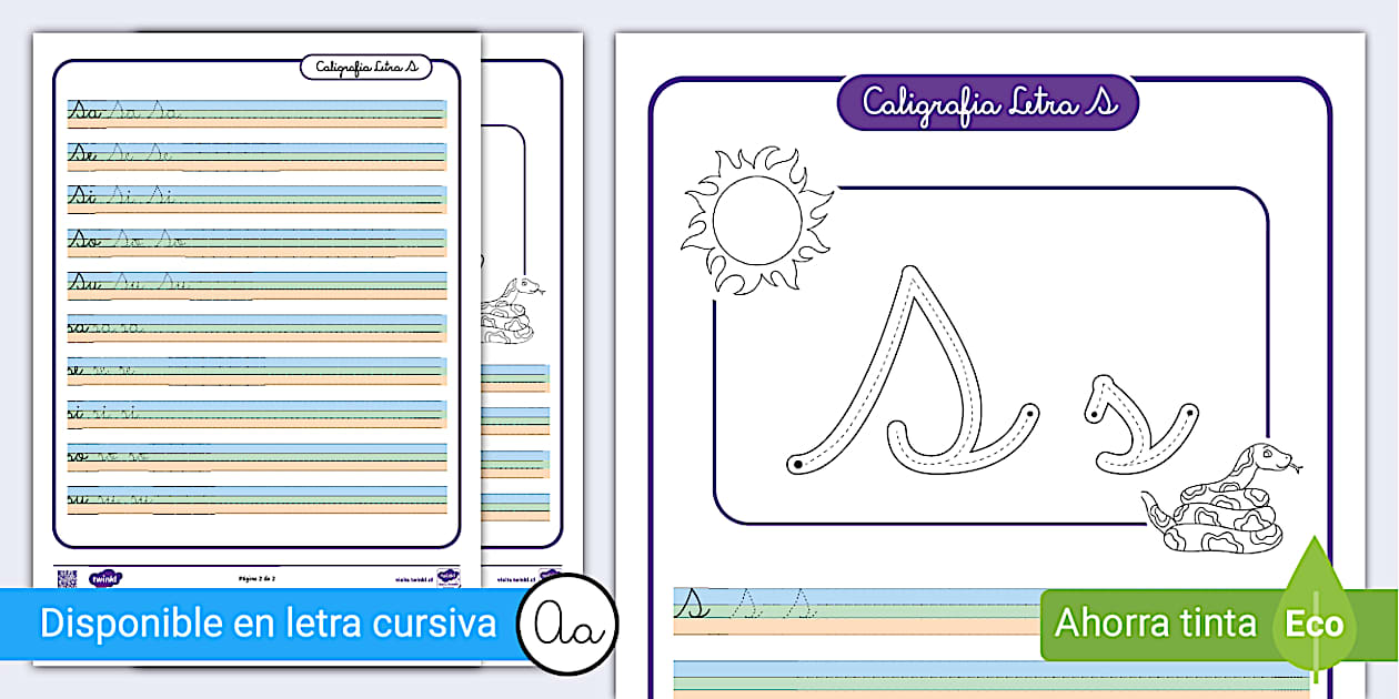 Black and White Caligrafía Letra S (teacher made) - Twinkl