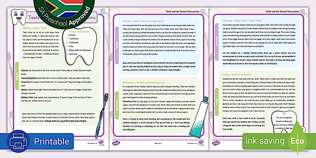 Dentist Morning Ring Discussion Sheet - Twinkl South Africa