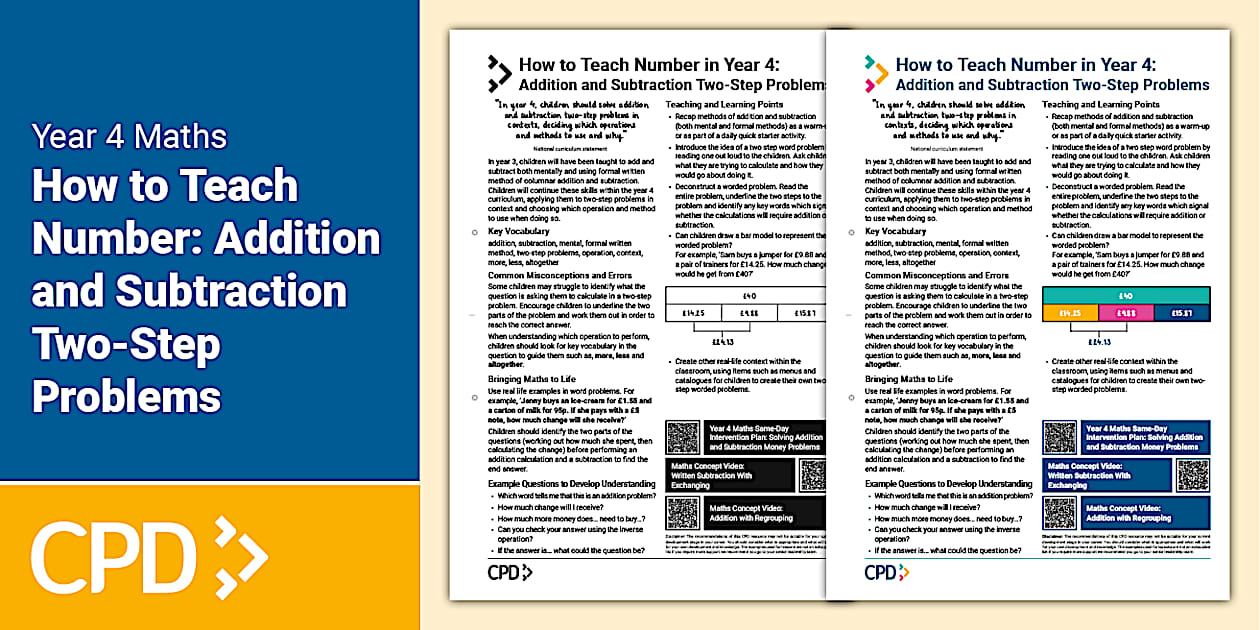 How to Teach Number in Year 4: Addition and Subtraction Two-Step Problems