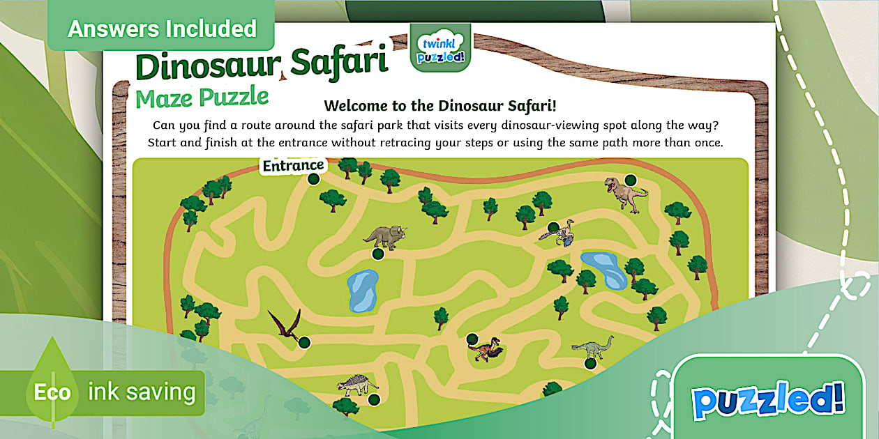 Dinosaur Safari Maze Puzzle - Twinkl - Kids Puzzles - Twinkl