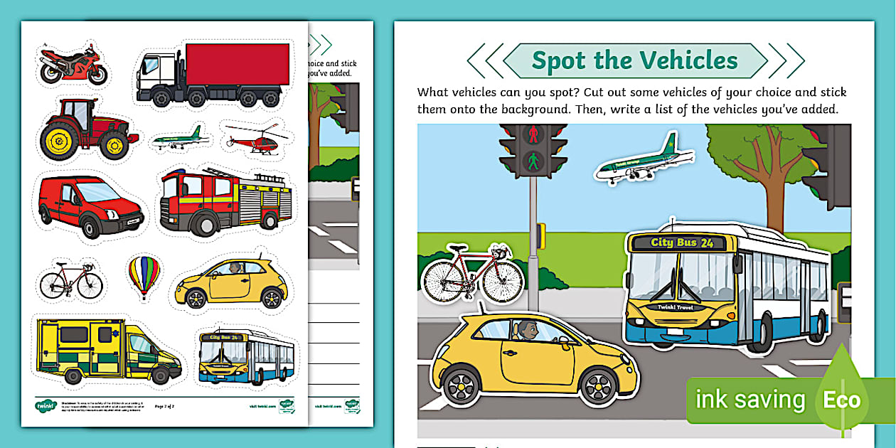 Spot the Vehicles Writing Activity | Twinkl (teacher made)