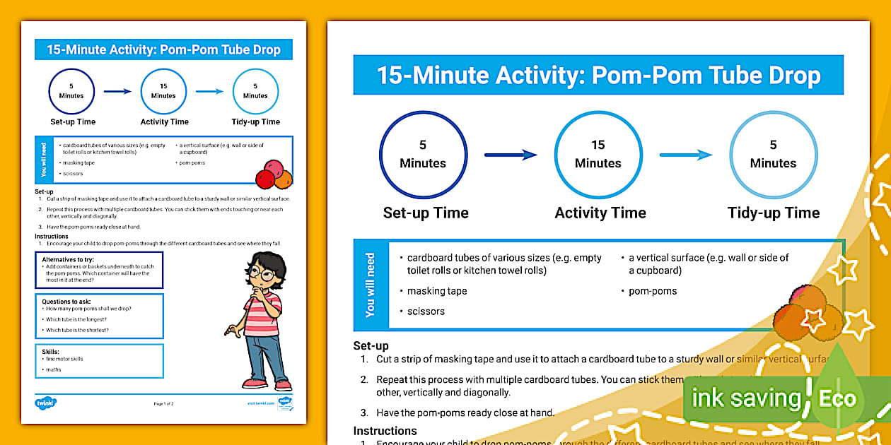 15-Minute Activity: Pom-Pom Tube Drop (teacher made)