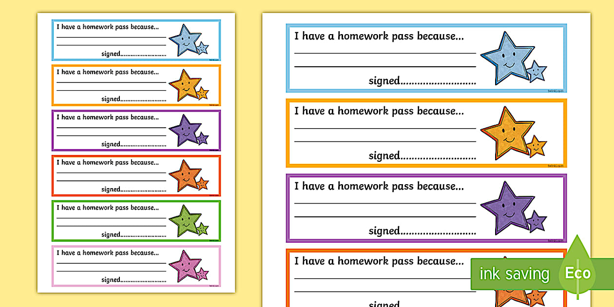 Homework Pass Cards (Teacher-Made) - Twinkl