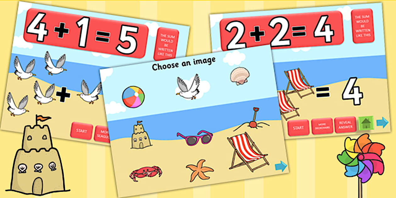 Seaside Themed Addition PowerPoint (teacher made) - Twinkl