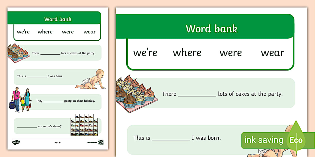 Were We're Where And Wear Worksheet (teacher made) - Twinkl