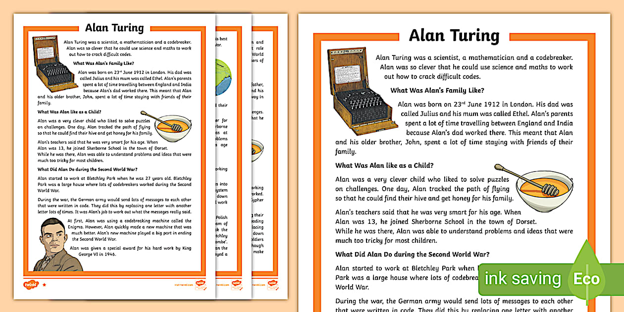 LKS2 Alan Turing Differentiated Reading Comprehension Activity