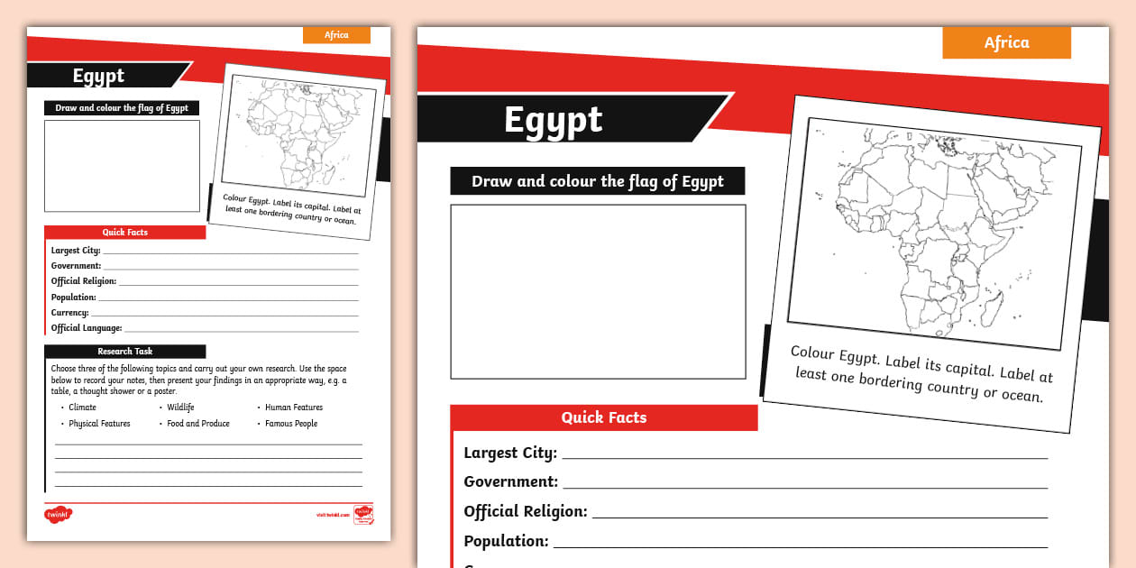 KS2 Egypt Research Activity - Geography - Twinkl