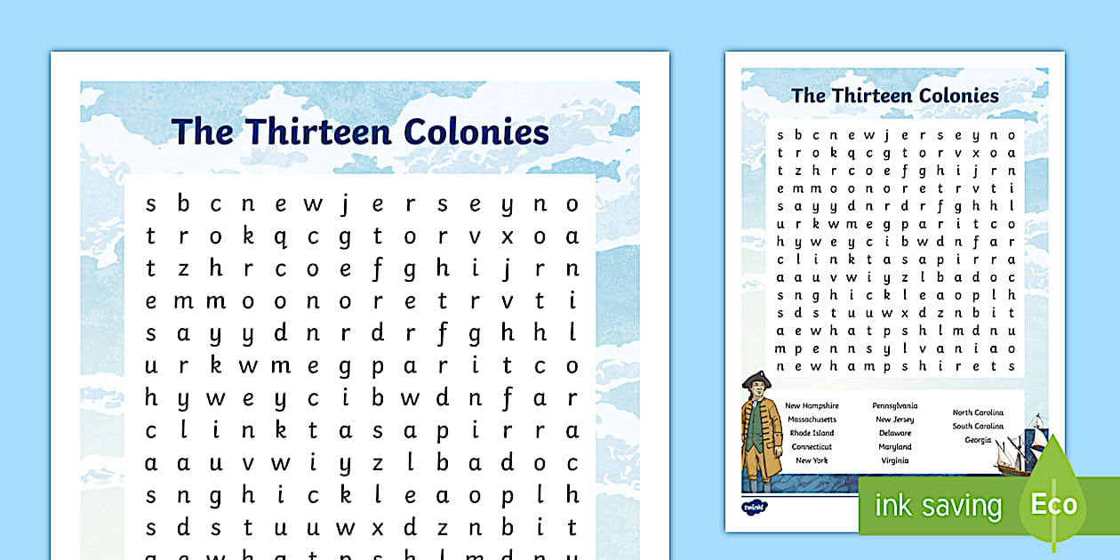 The Thirteen Colonies Word Search (teacher made) - Twinkl