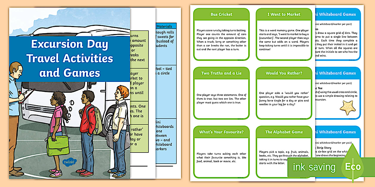Excursion Day Travel Activities and Games Booklet with Cards