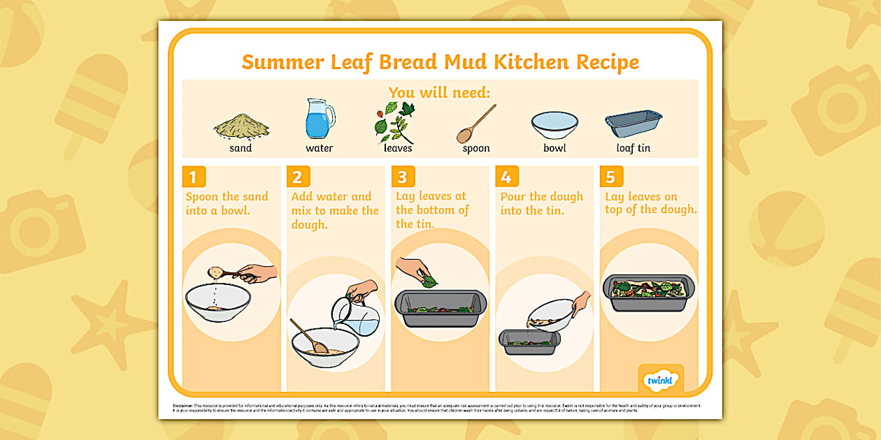 Summer Leaf Bread Mud Kitchen Prompt Card Recipe - Twinkl