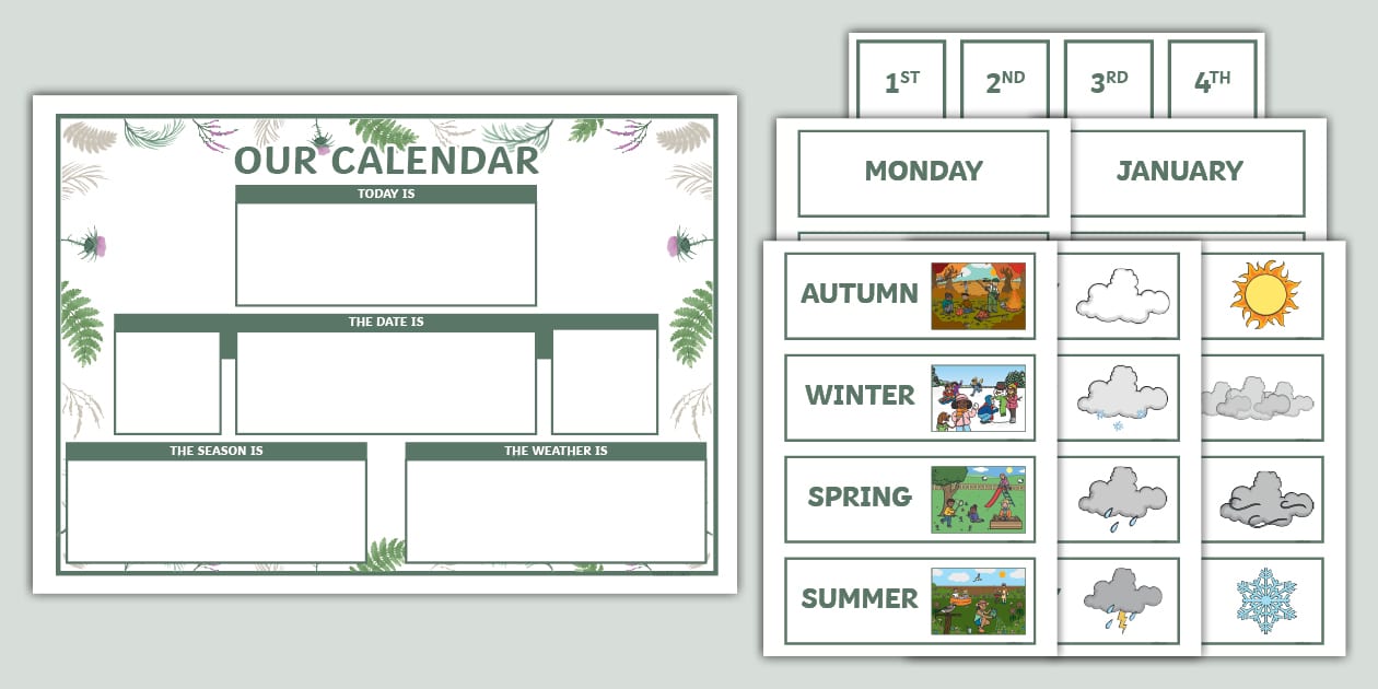 Scottish Botanical-Themed Weather and Calendar Display Pack