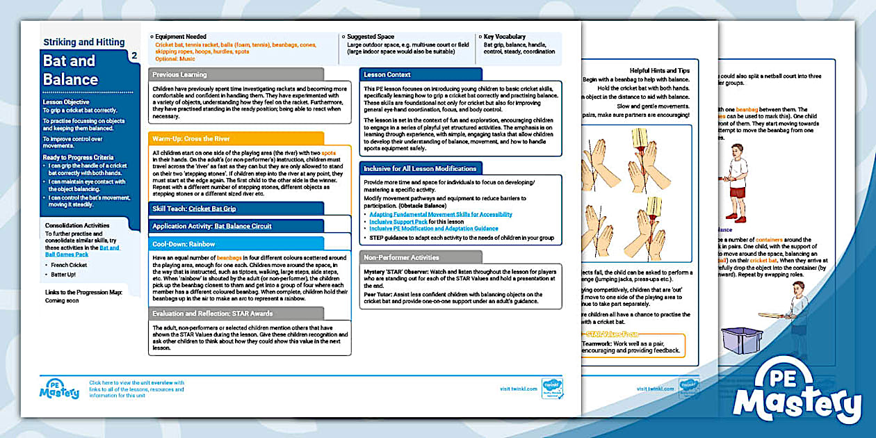 PE Mastery: Year 1 Striking & Hitting L2 - Bat and Balance
