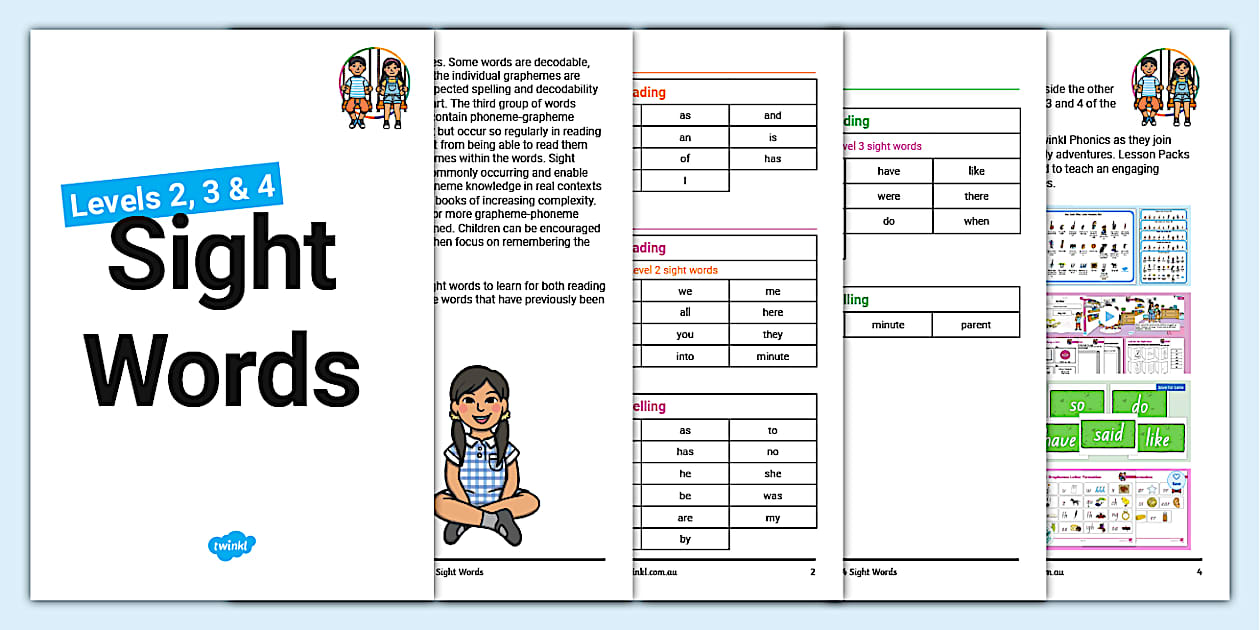 Twinkl Phonics Sight Words Booklet: Levels 2, 3 and 4