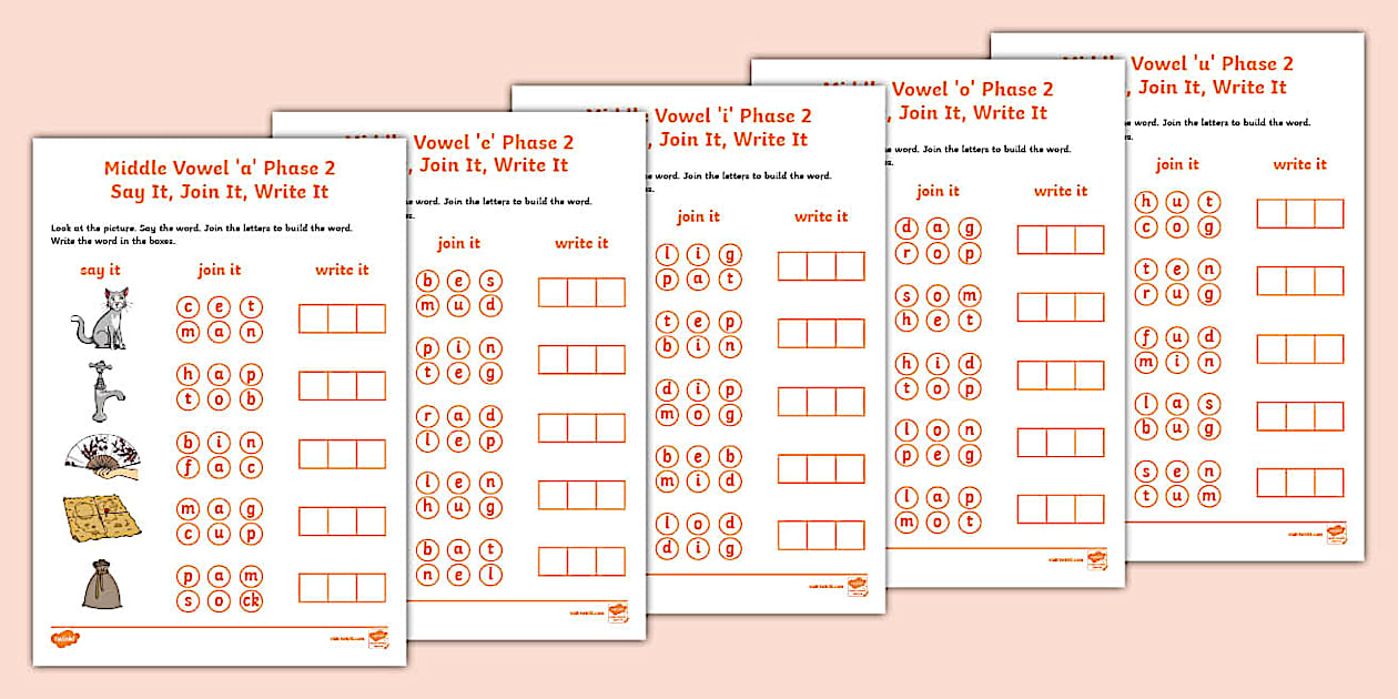 Phase 2 Say It, Join It, Write It Activities Middle Vowels