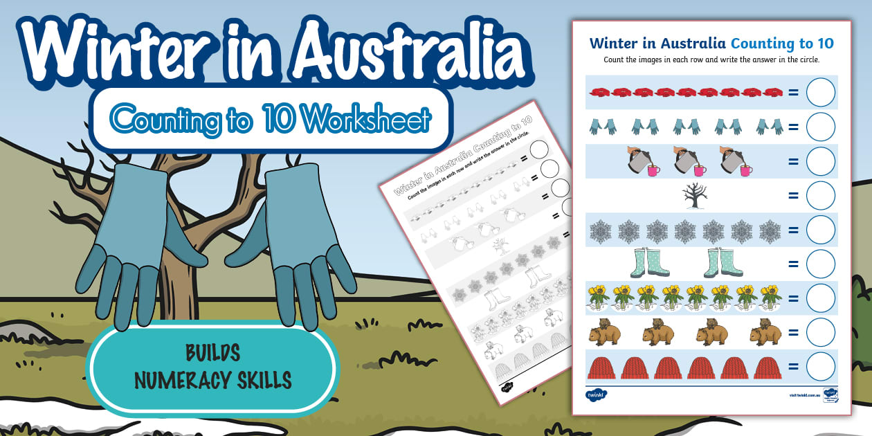 Winter in Australia Counting to 10 Worksheet