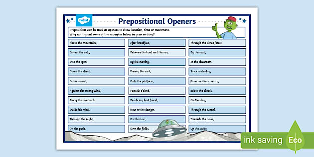Prepositional Phrase Sentence Openers (teacher made)