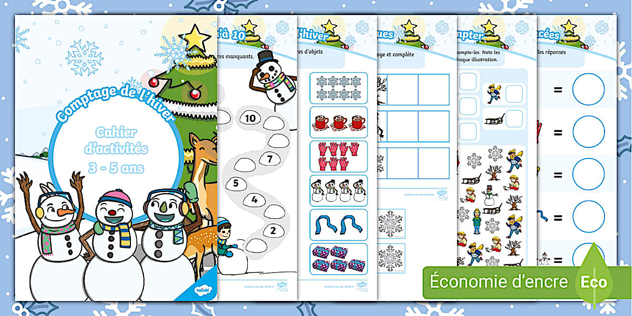 Cahier d'activités de comptage maternelle sur le thème de l'hiver