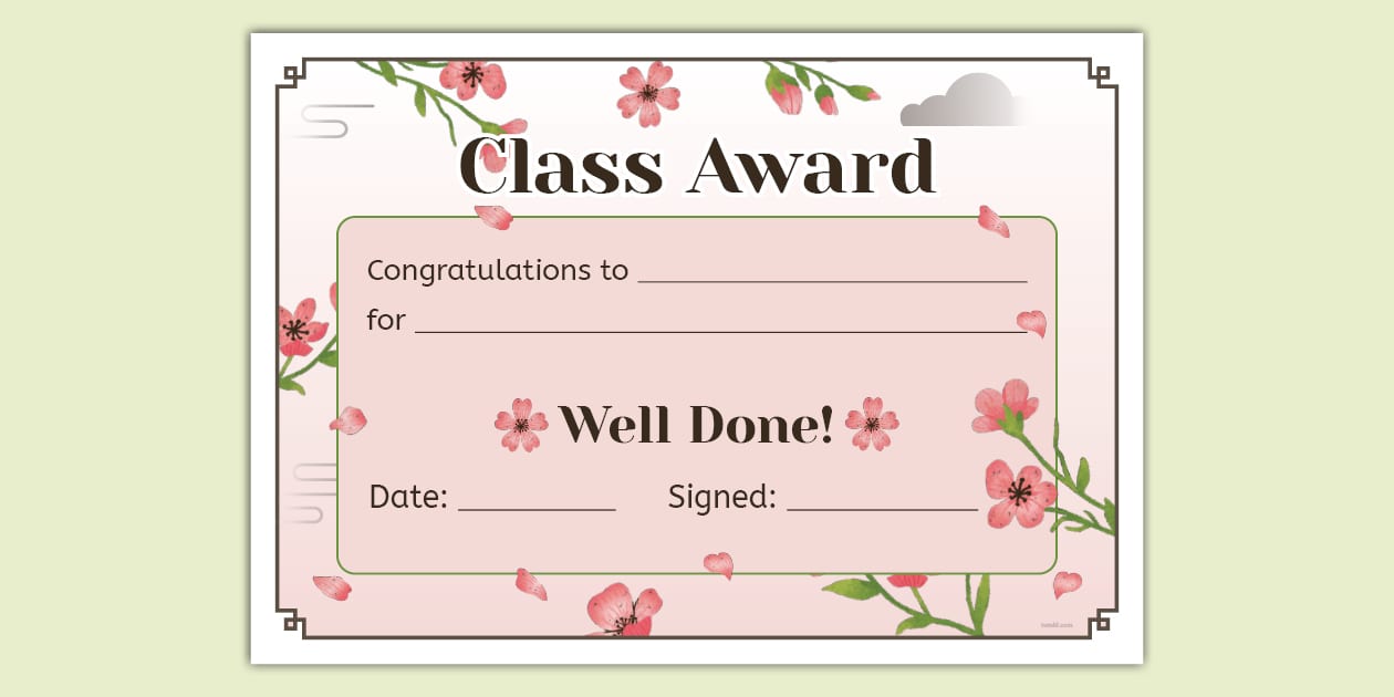 Sakura-Themed Class Award Certificate - Twinkl