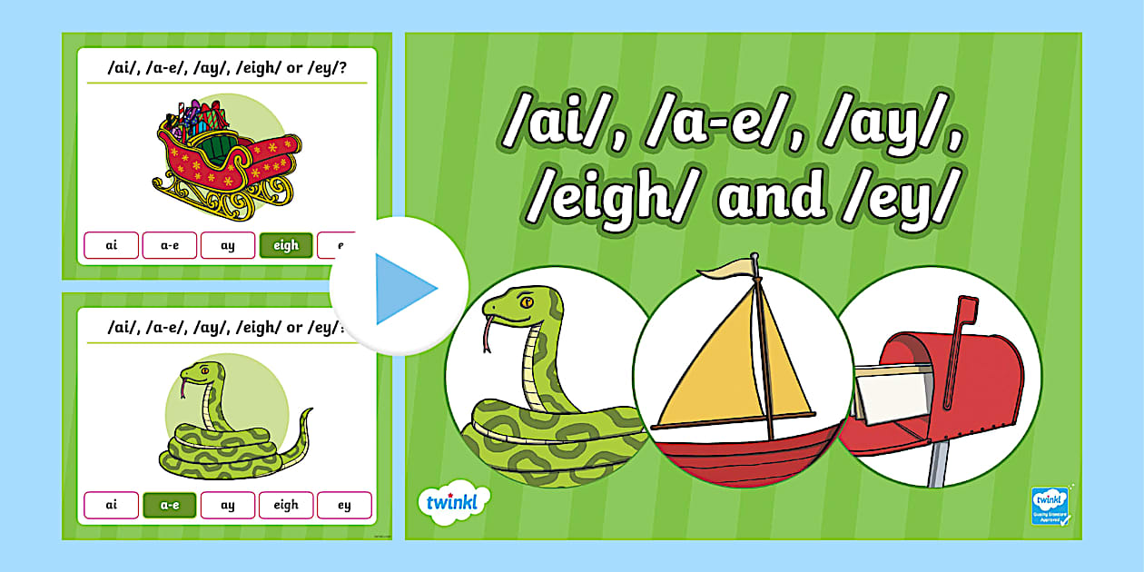 'ai', 'a-e', 'ay', 'eigh' and 'ey' Matching PowerPoint