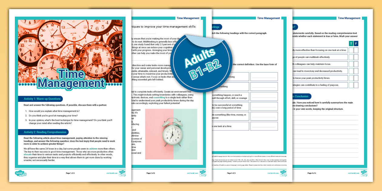ESL Time Management Reading Comprehension [Adults, B1-B2]