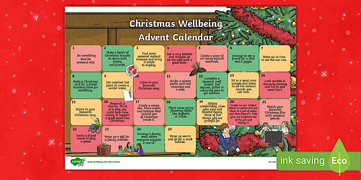 Editable Christmas Wellbeing KS2 Advent Calendar - Twinkl