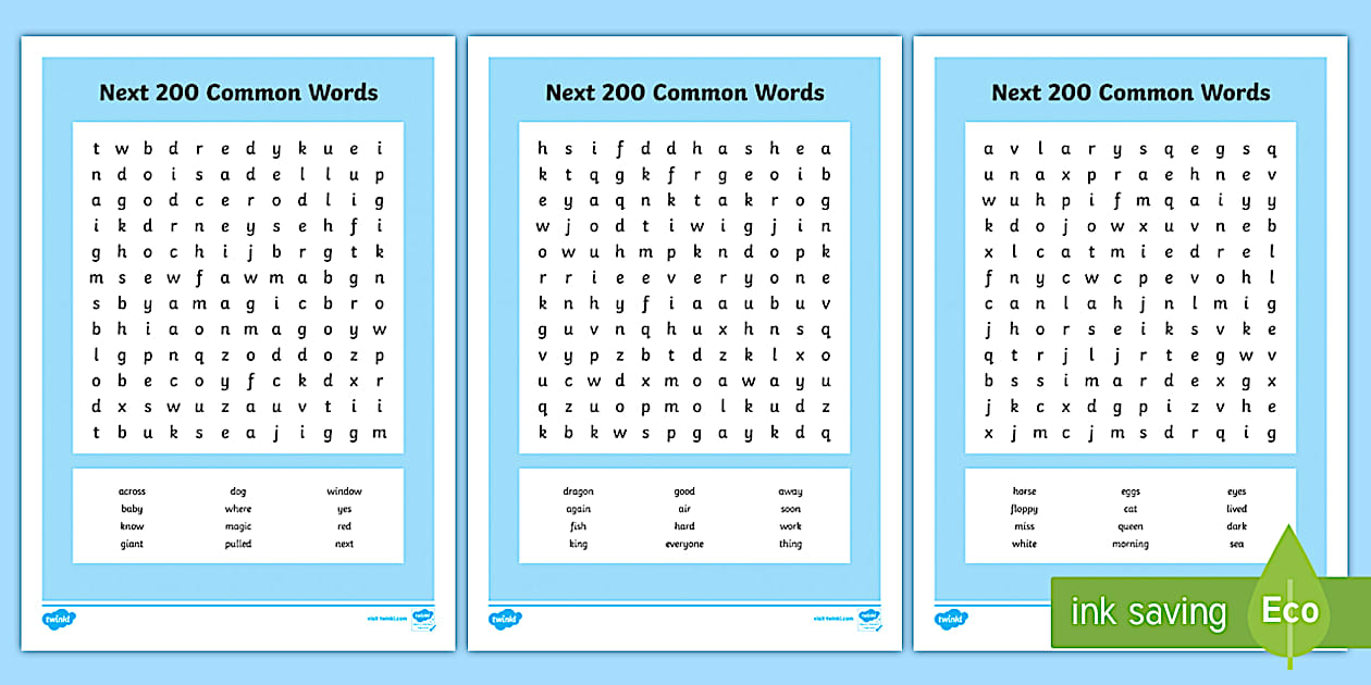 Dyslexic Next 200 Common Words Word Search (teacher made)