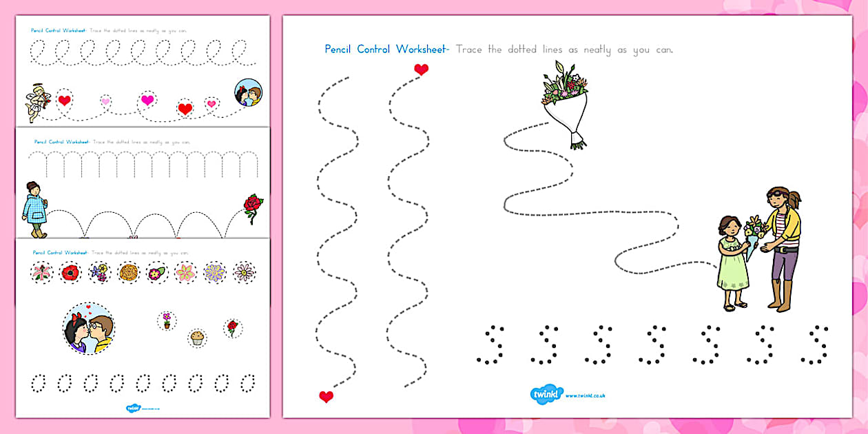 Valentine's Day Pencil Control Worksheets (teacher made)