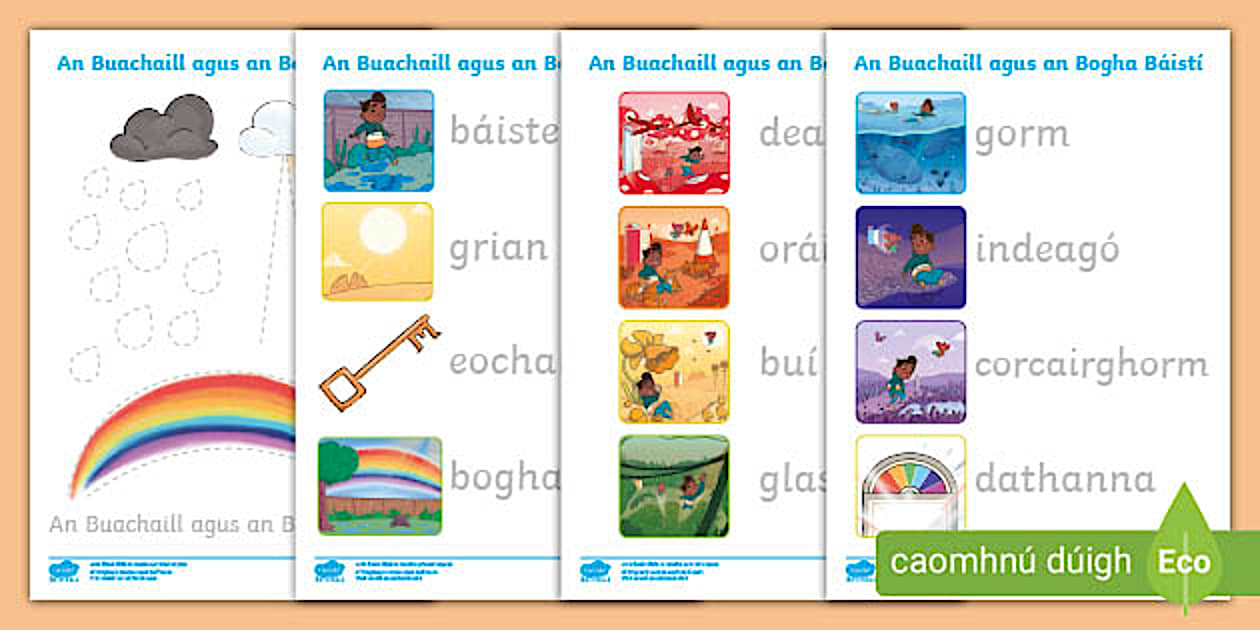 The Boy and the Rainbow Handwriting Worksheets Gaeilge
