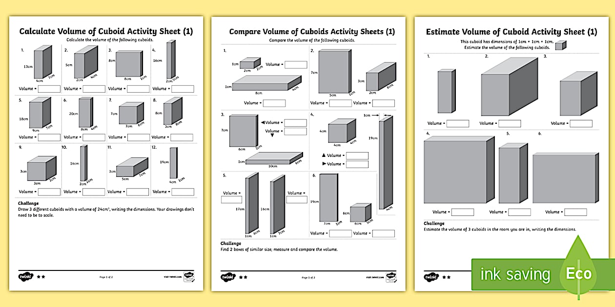 Volume of a Cuboid Worksheet - Teacher-made - Twinkl