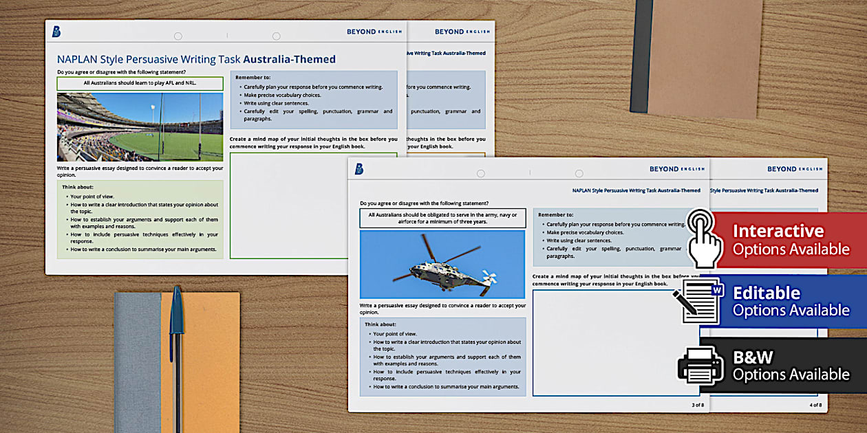 NAPLAN Style Persuasive Writing Task Australia-Themed