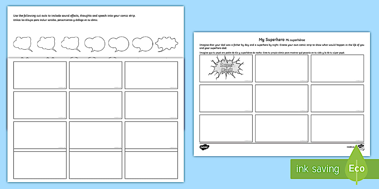 Father's Day Superhero Comic Strip Storyboard Template English/Spanish