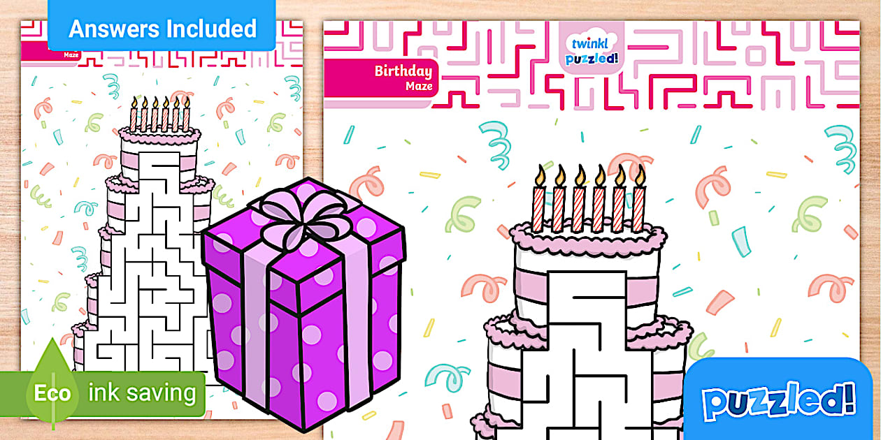 Birthday-Themed Maze | Twinkl Puzzled