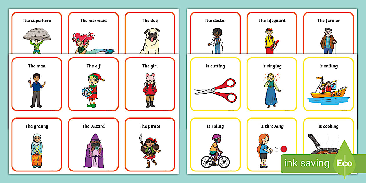 Black and White Sentence Building Cards Subject-Verb-Object-Adverbial ...