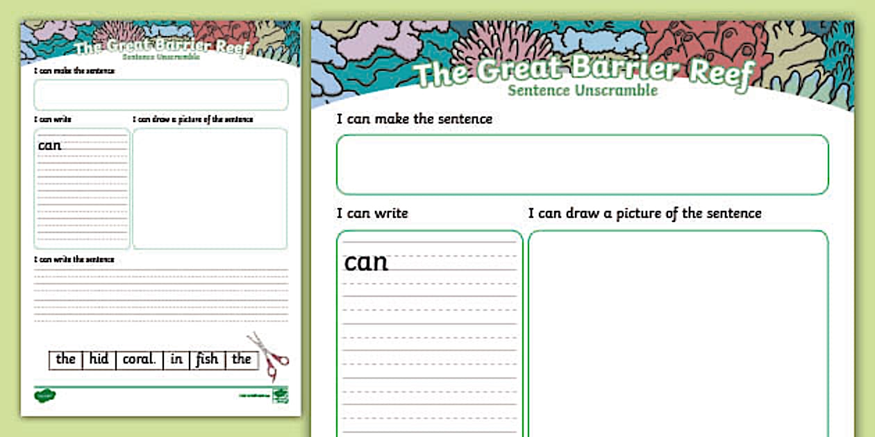 TAS Great Barrier Reef Sentence Unscramble (teacher made)