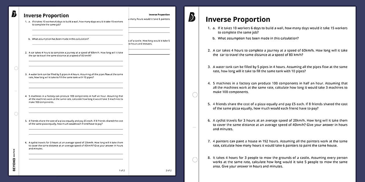 👉 Basic Inverse Proportion (KS3) (teacher made) - Twinkl