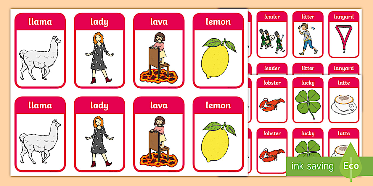 Two Syllable Initial 'L' Sound Playing Cards - Two Syllable Final 'L' Sound