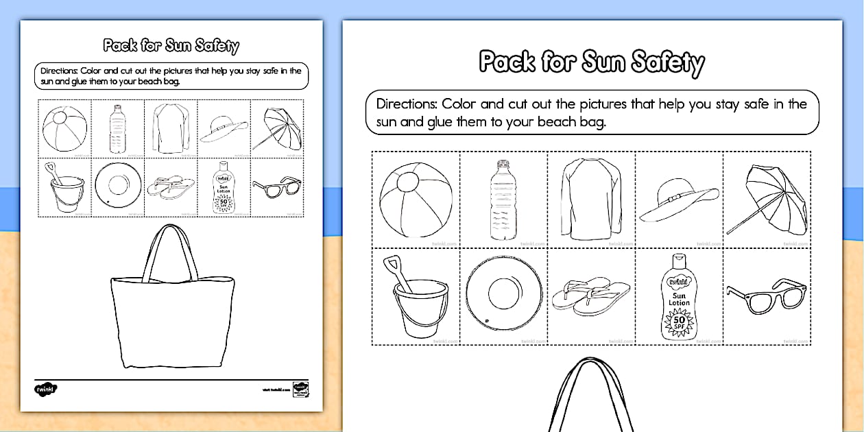 Sun Safety Cut and Paste Worksheet | Health Education | Twinkl