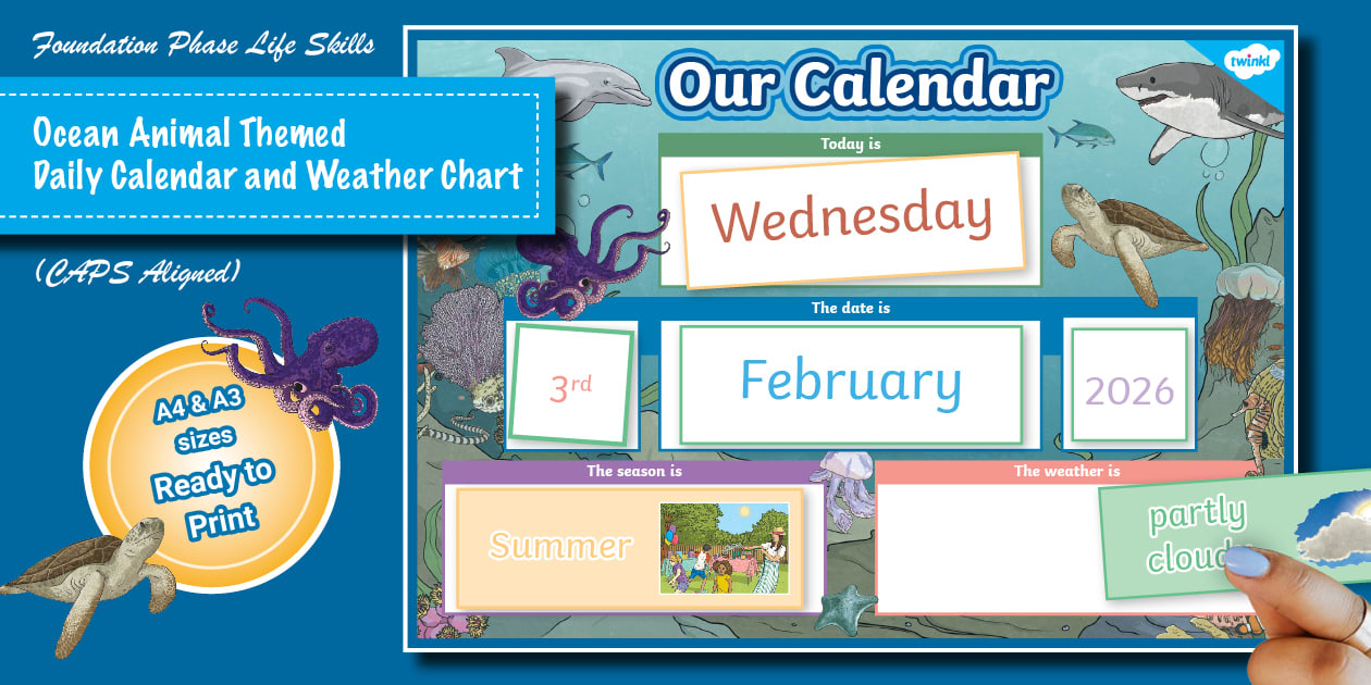 Foundation Phase Life Skills - Ocean Animal Themed Daily Calendar and ...