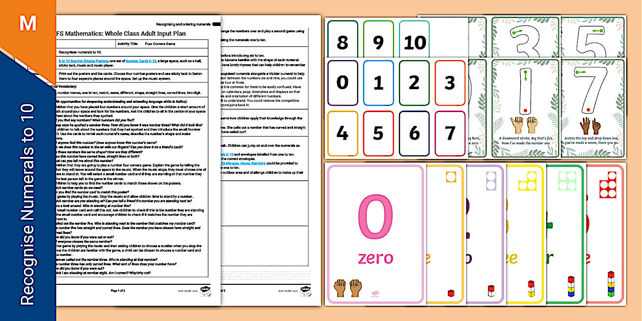 EYFS Maths Numbers to 10 Four Corners Game Adult Input Plan