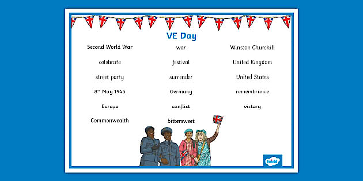 VE Day Word Mat (teacher made) - Twinkl