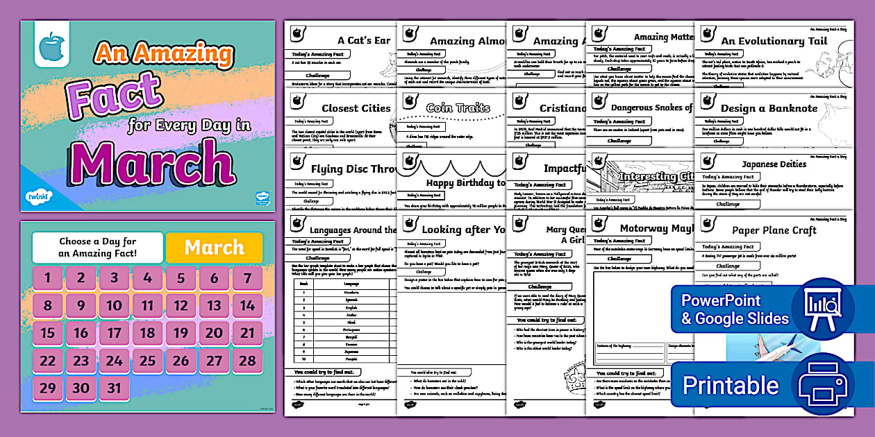 March Amazing Fact a Day Activity Pack for 3rd-5th Grade