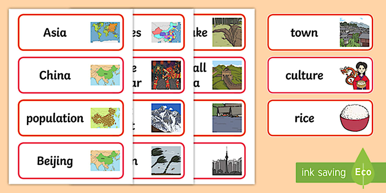 Editable Let's Go to China Word Cards (teacher made)