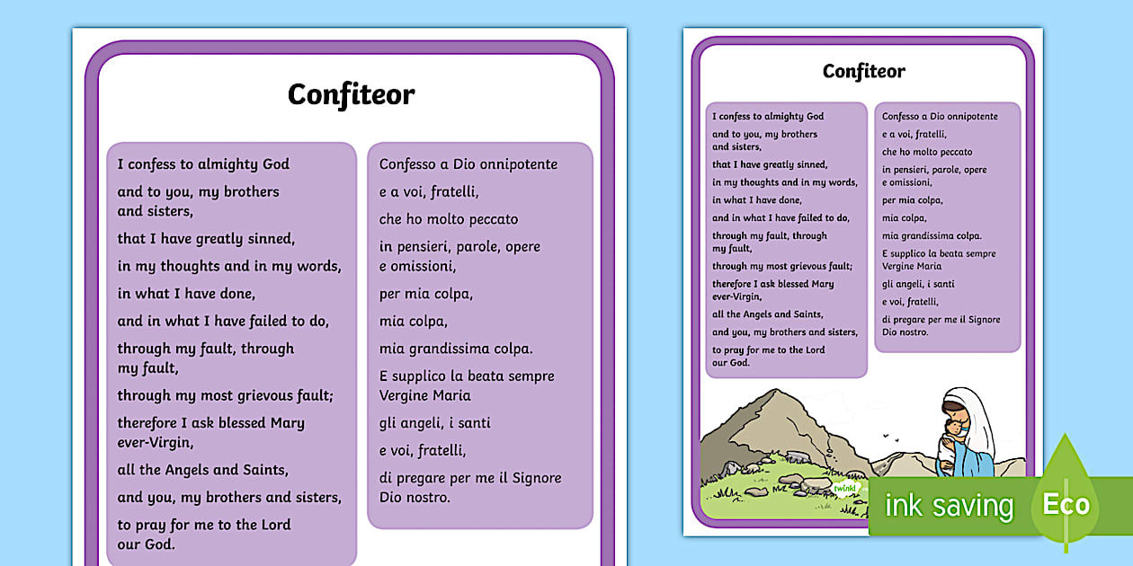 Confiteor Sacrament of Penance Prayer Display Poster English/Italian