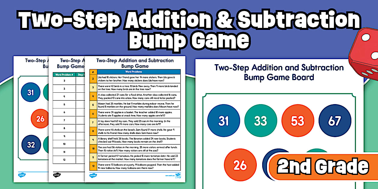 Two-Step Addition & Subtraction Math Word Problems Bump Game