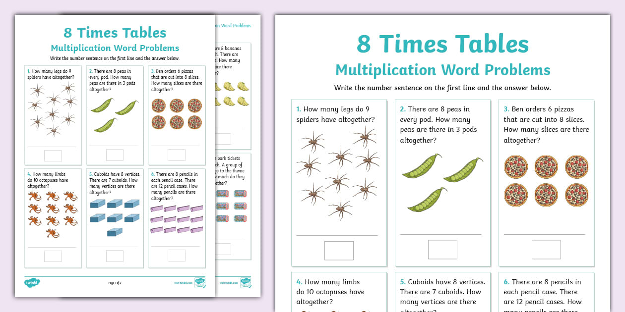 👉 8 Times Tables - Multiplication Word Problems - Twinkl