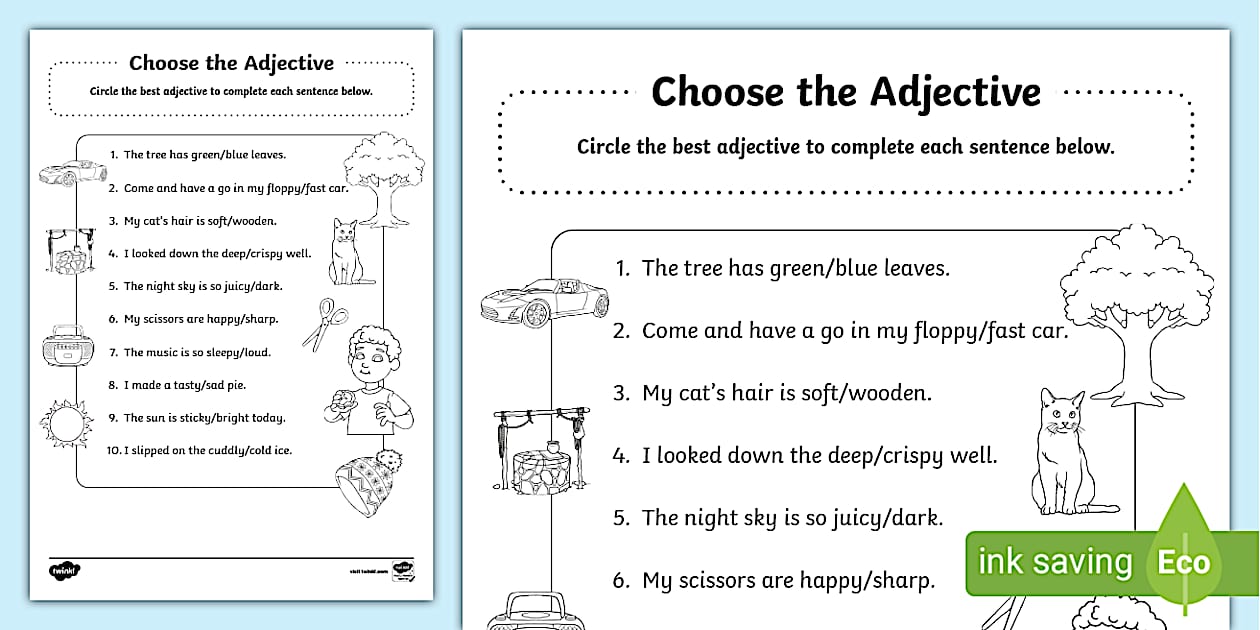Choose the Adjective Activity Sheet 1, Adjectives Activity