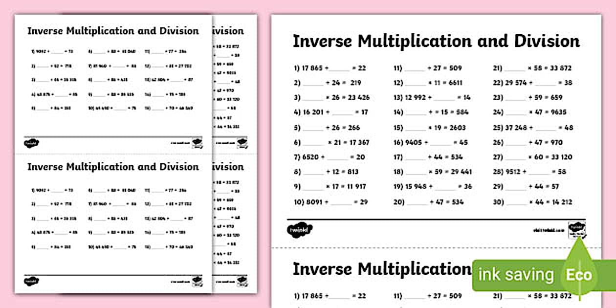 Inverse Operations Multiplication & Division Activities