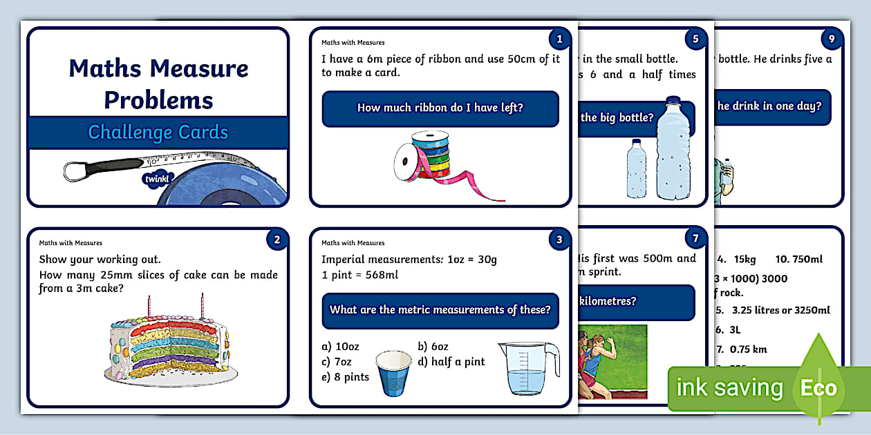 Maths Measure Problems Challenge Cards (teacher made)